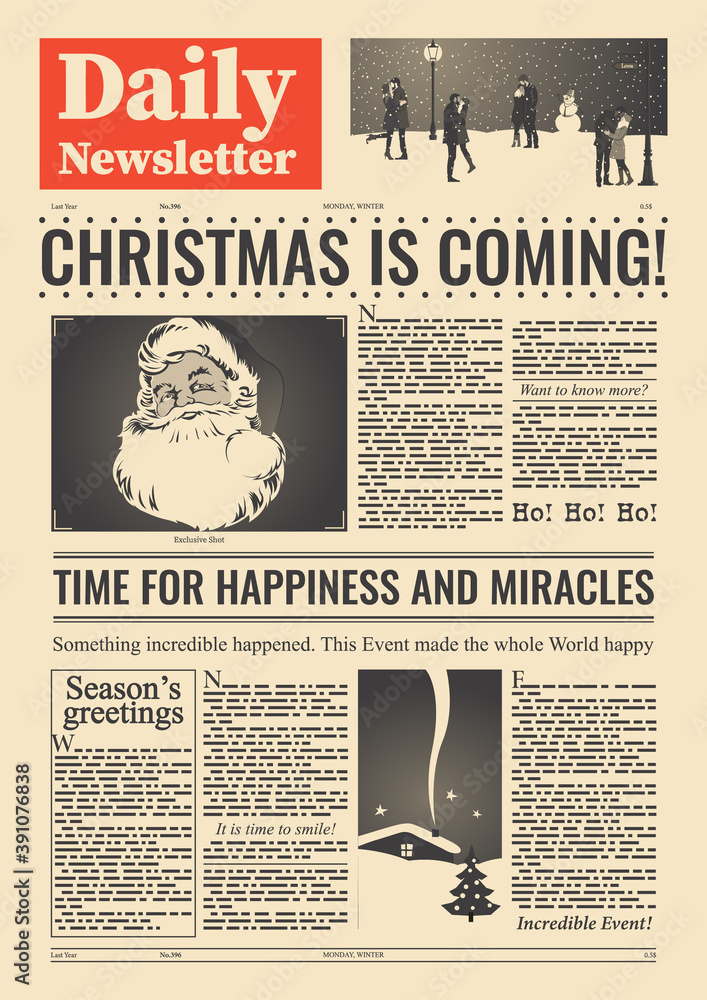 Christmas Newspaper, Original Season's Greeting Card Retro Newspaper ...