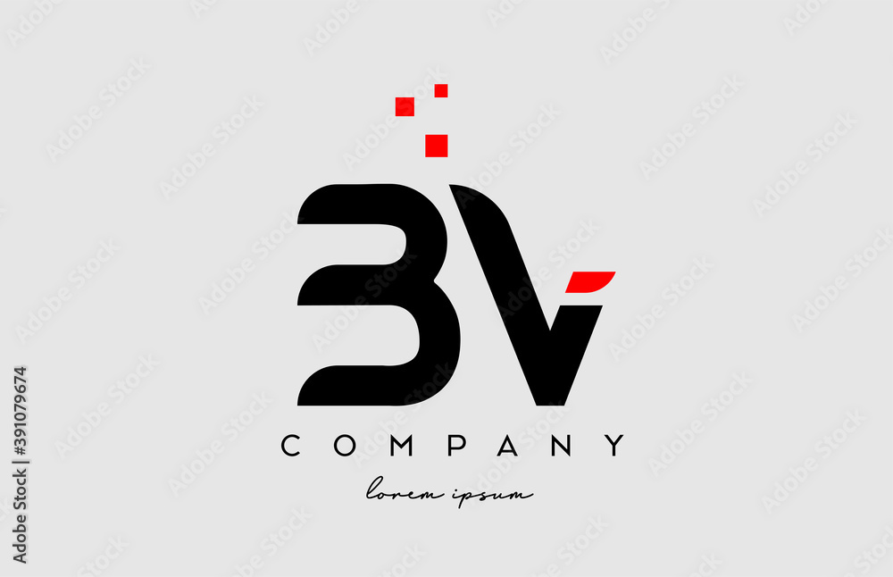 black red BV B V alphabet letter logo icon combination. Design for ...