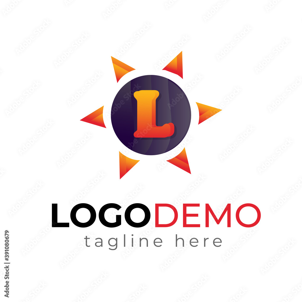 Initial Latter L and Sun Logo design vector illustration template.Sun ...