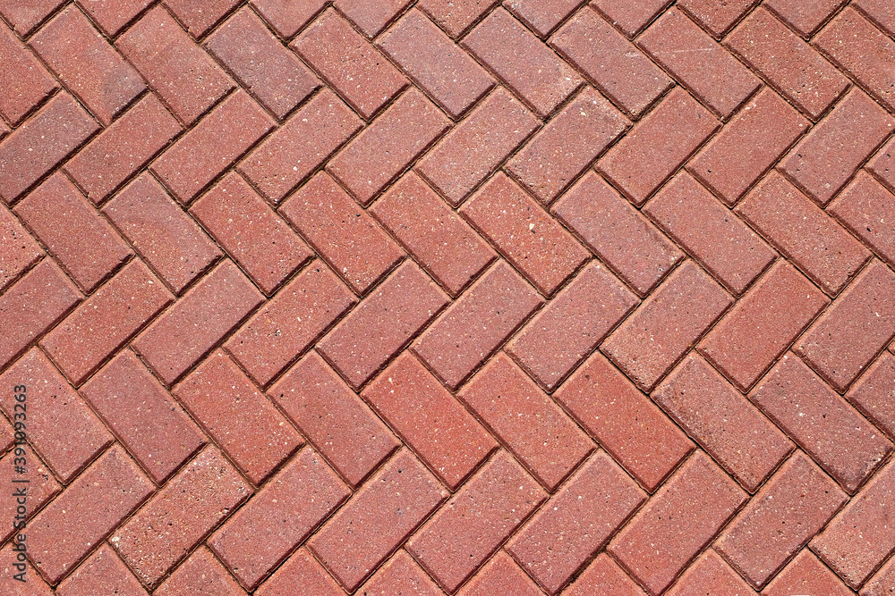 Abstract background from paving red tiles, bricks. Top view of the ...
