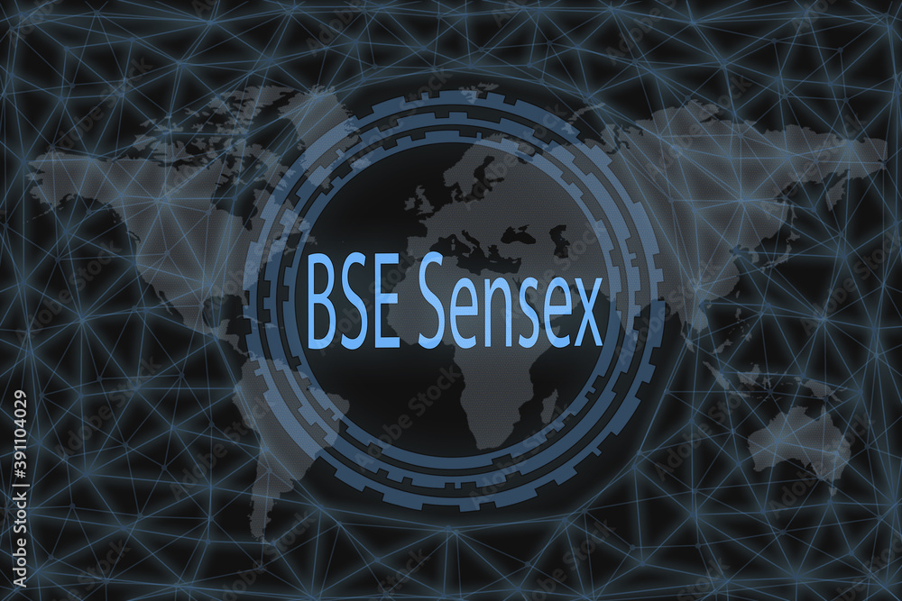 BSE Sensex Global stock market index. With a dark background and a ...