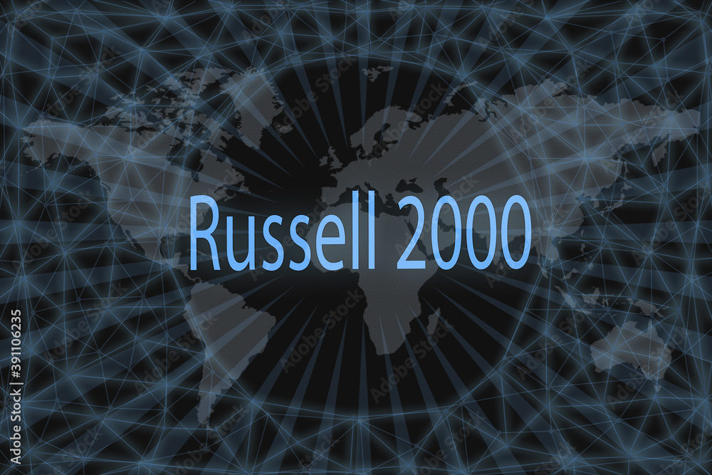 Russell 2000 Global stock market index. With a dark background and a ...