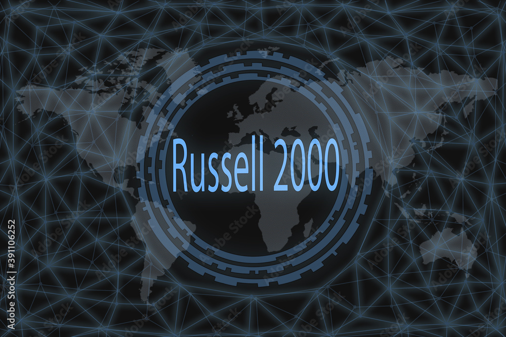 Russell 2000 Global stock market index. With a dark background and a ...