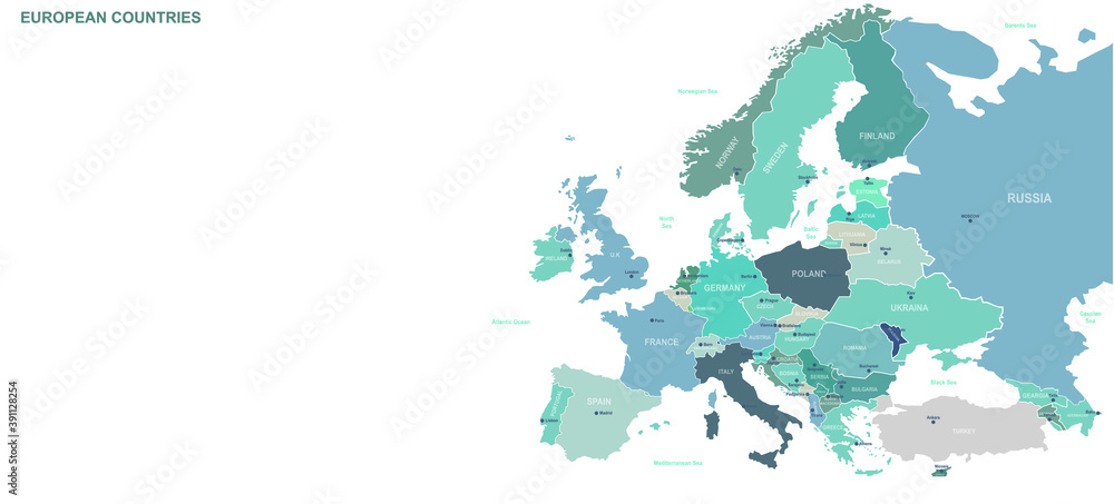 European Countries map. Detailed world Map Vector with Country,Capital ...