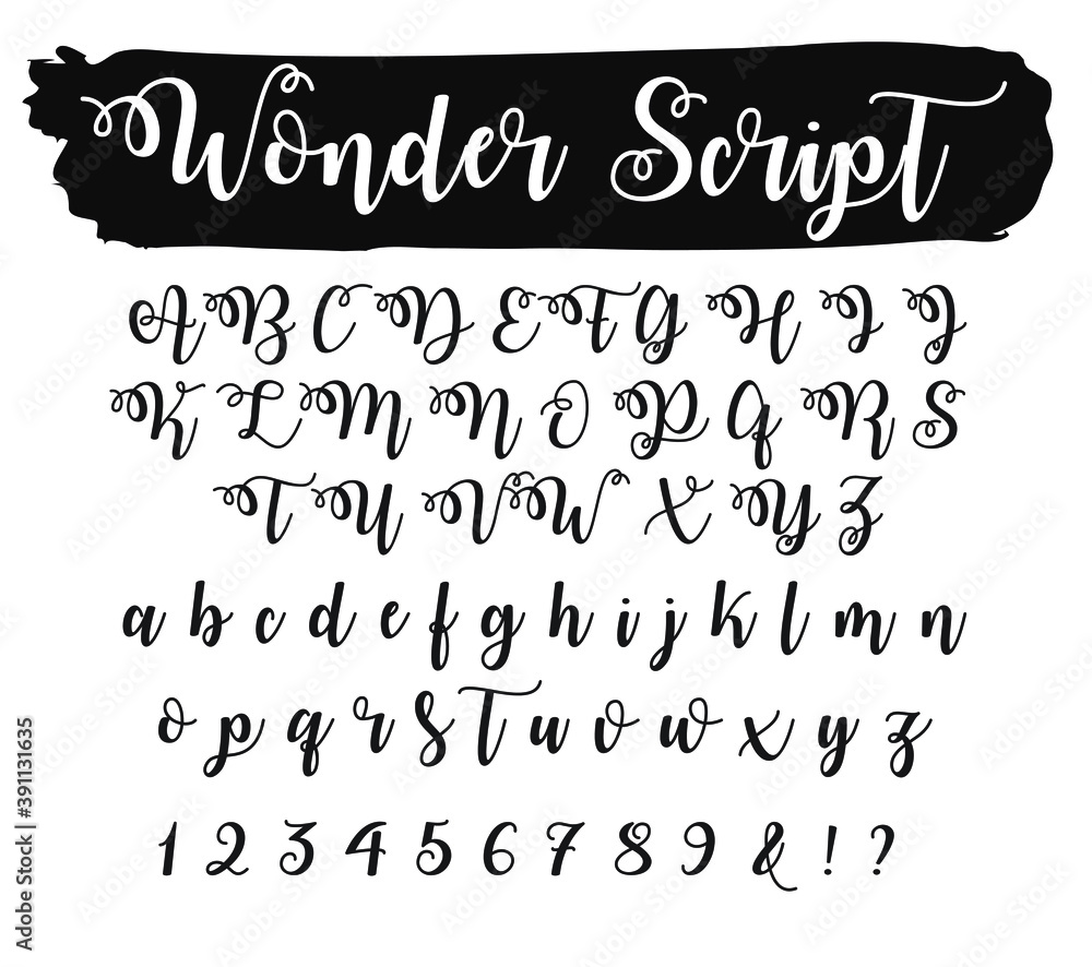Wonder Script Cursive Font Alphabet Stock Vector | Adobe Stock
