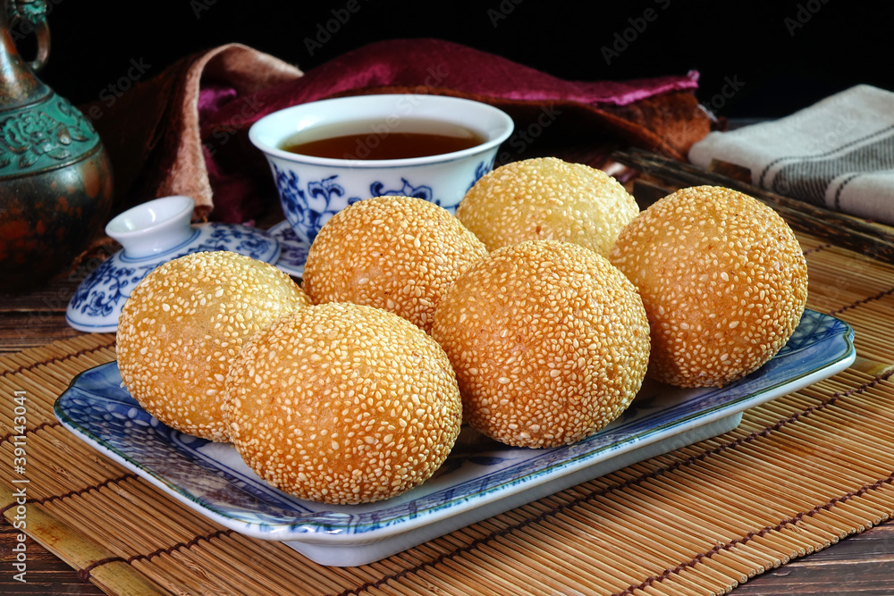 Sesame Ball, Also known as Dragon balls, Famous Chinese snack Stock ...
