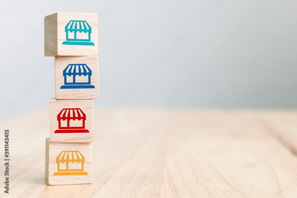 Franchise business marketing system concept. Structure service store ...