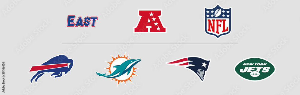 NFL American Football Conference East Division logos. Vector ...