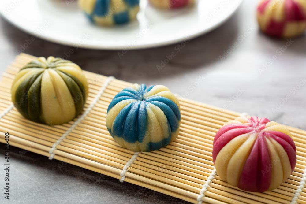 Japanese traditional confectionery cake wagashi or temari mooncake ...