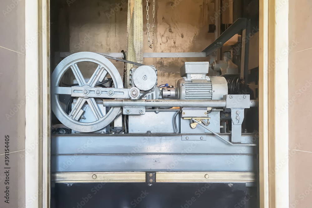 Inside elevator machine installation for building renovation and ...