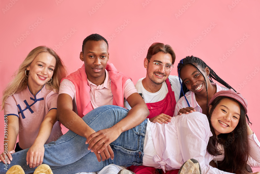 portrait of open-minded people of different nationalities having fun ...