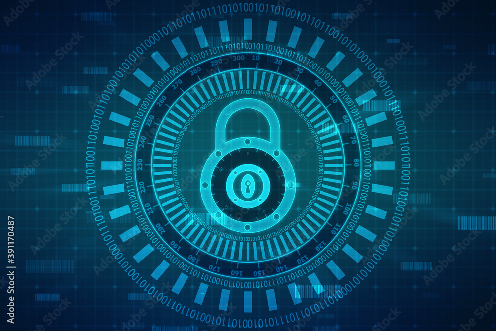 Closed Padlock on digital background, Technology security concept ...