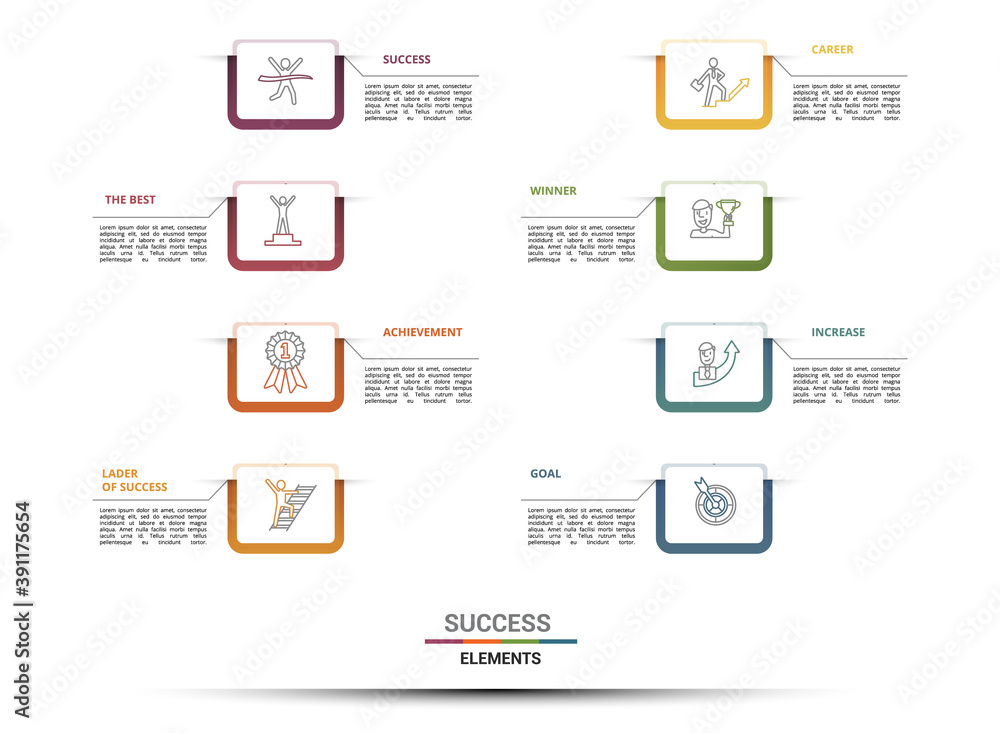 Infographic Success template. Icons in different colors. Include ...