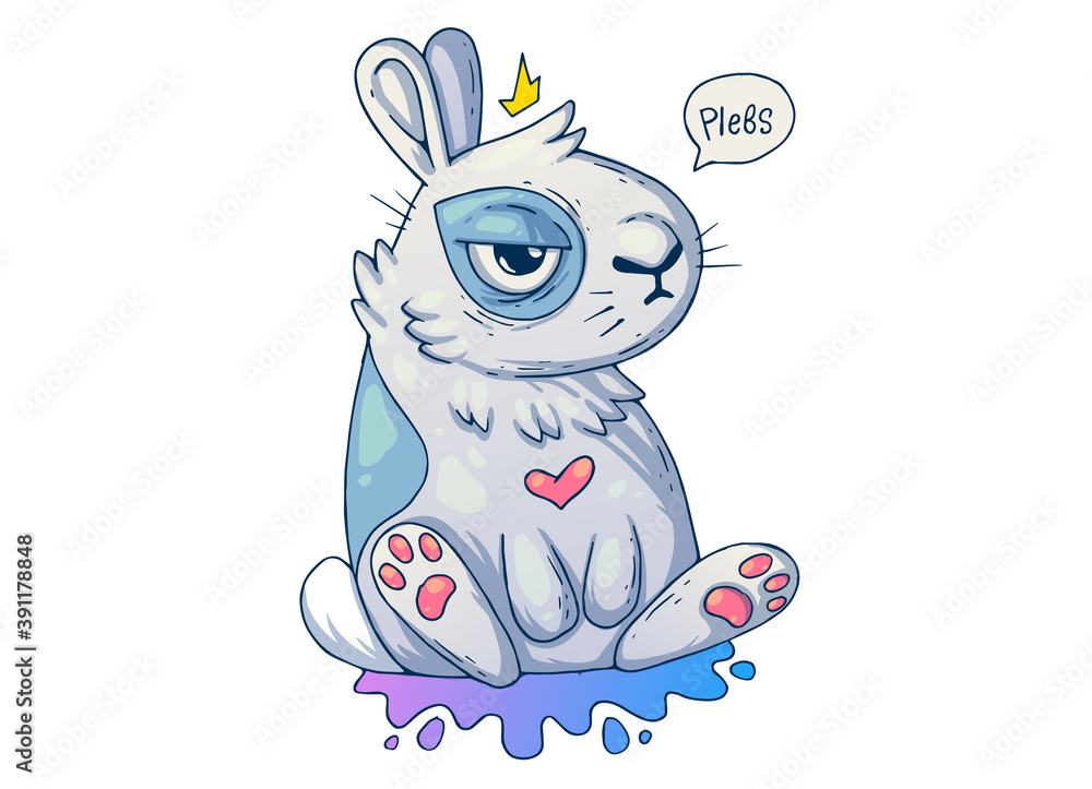 Cute cranky rabbit. Creative cartoon illustration. Picture for print ...