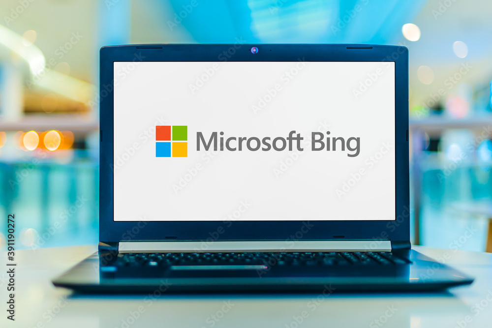 Laptop computer displaying logo of Microsoft Bing Stock Photo | Adobe Stock