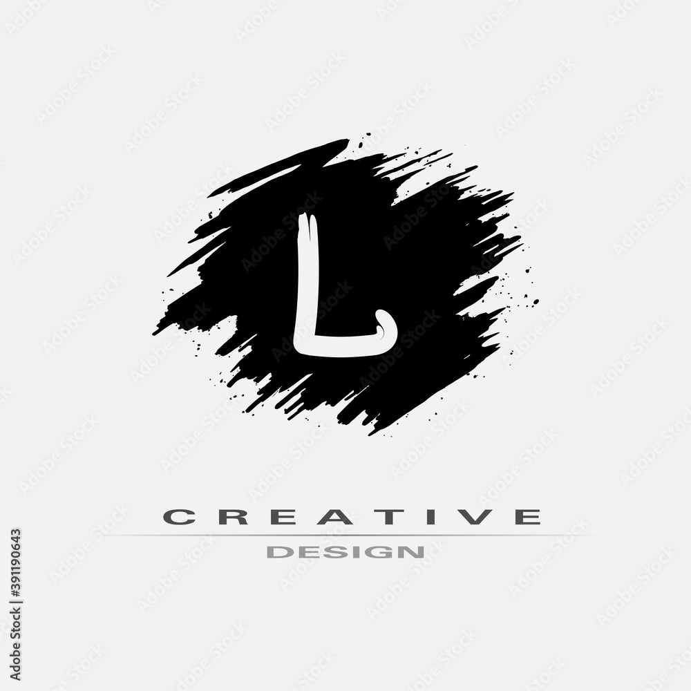 Letter L Logo With Brush Stroke and Splatter Elements. Handwritten ...