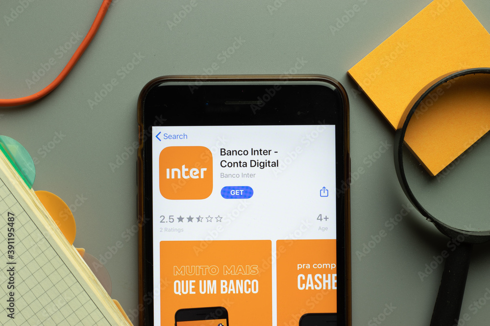 New York, USA - 26 October 2020: Banco Inter Conta digital mobile app ...