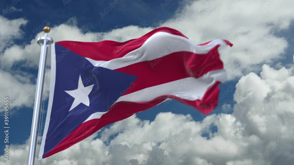 4k looping flag of Puerto Rico with flagpole waving in wind;timelapse ...
