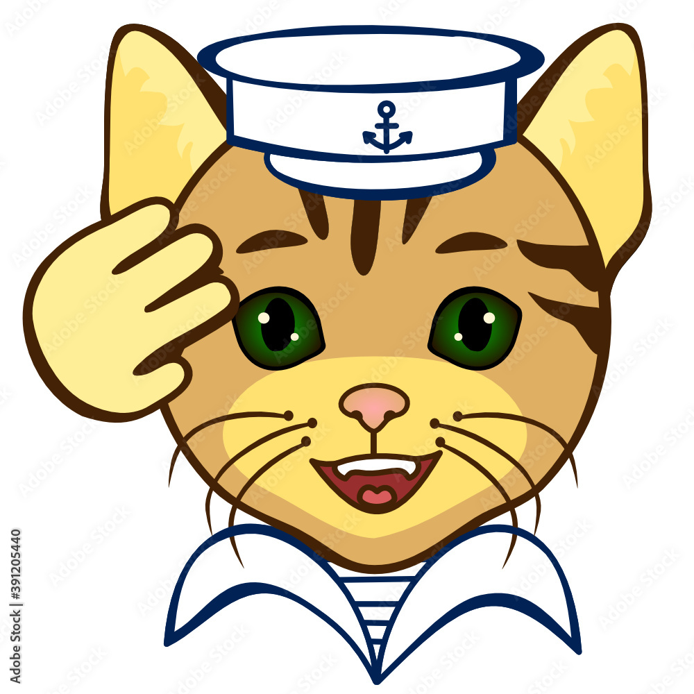 Vecteur Stock emoji with saluting cat mariner wearing a navy sailor ...