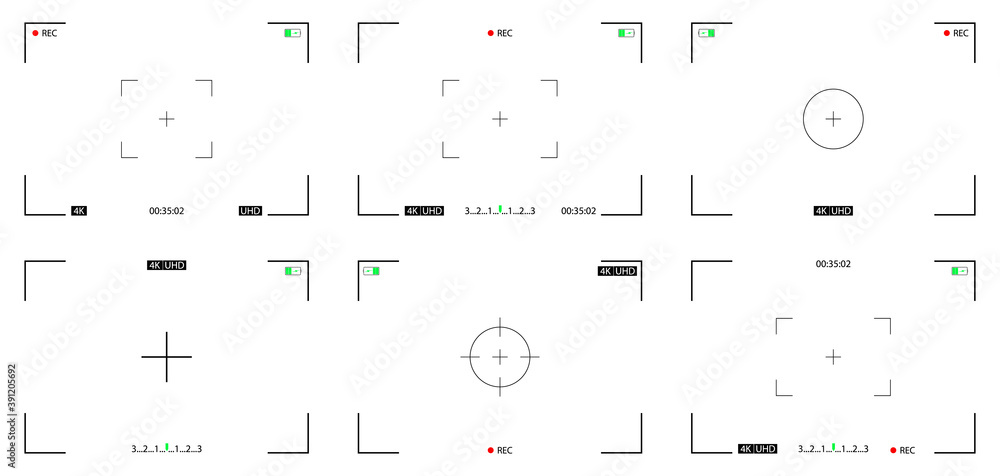 Camera screen with frame, focus, lens. Viewfinder for rec video. Photo ...