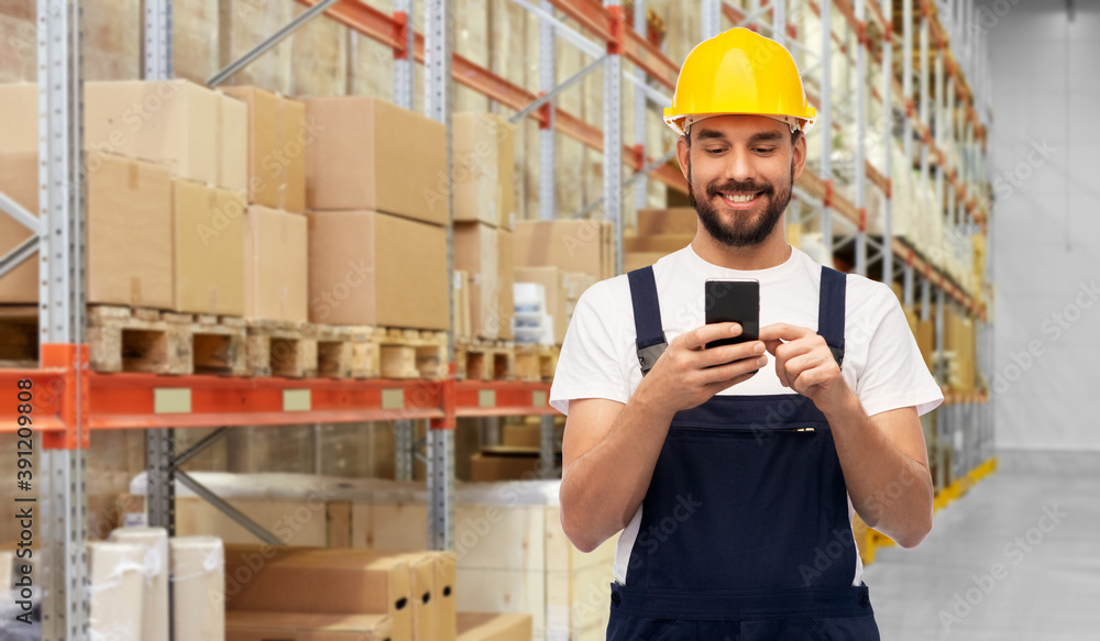 logistics, profession and job concept - happy smiling male worker or ...