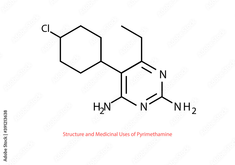 structure and medicinal uses of pyrimethamine chemical structure vector ...