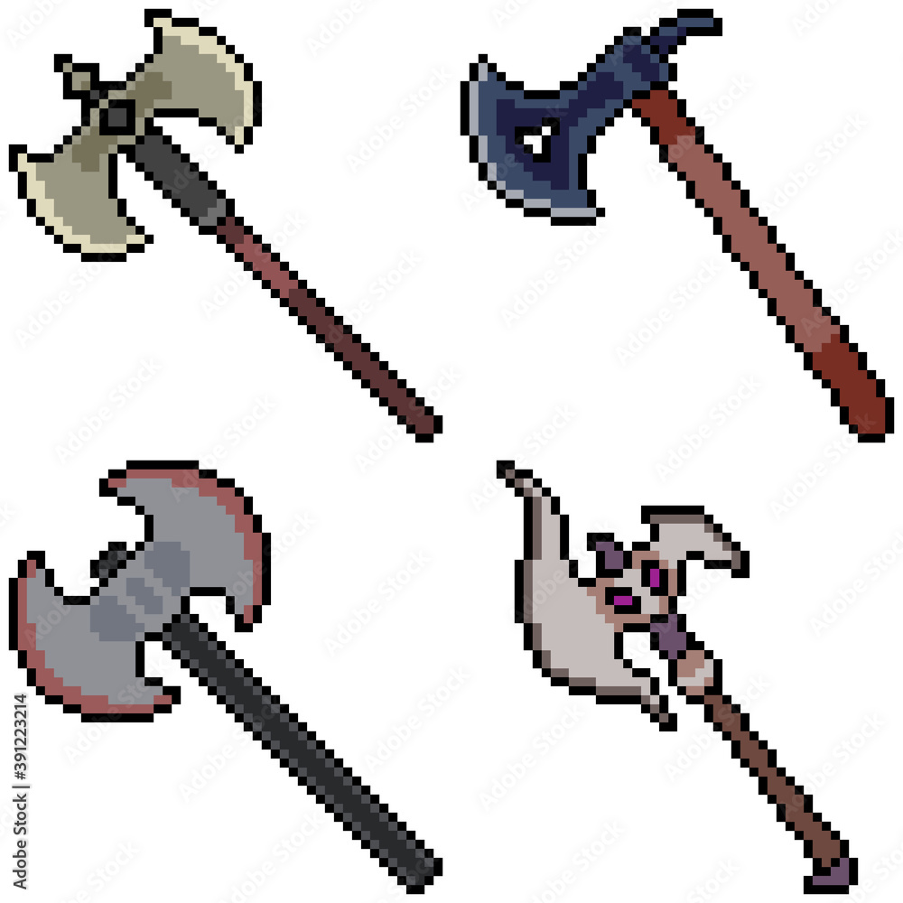 pixel art set isolated axe weapon Stock Vector | Adobe Stock