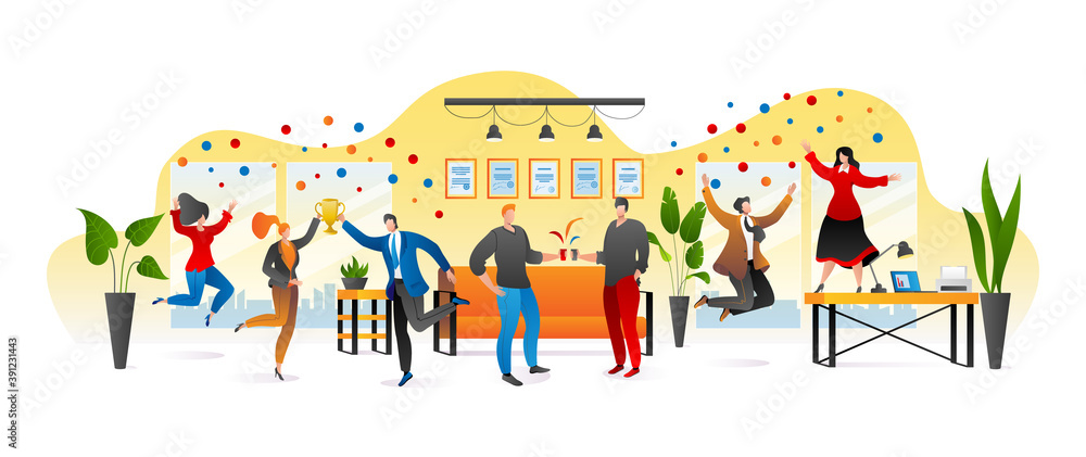 Happy office people, vector illustration. Business team with man woman ...
