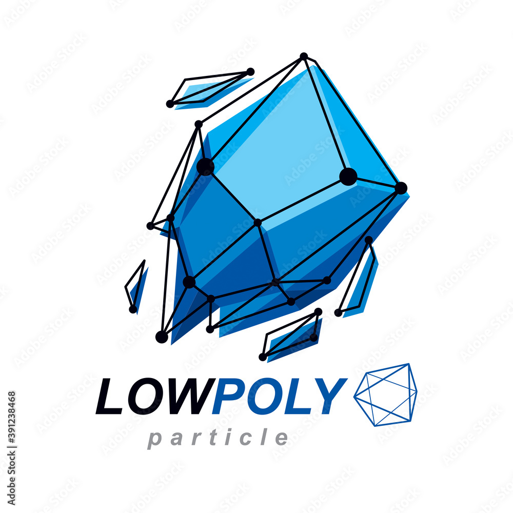 Vector abstract 3d mesh object, technology low poly template ...