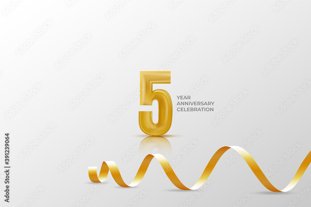 5 year anniversary banner template. illustration vector with golden ...