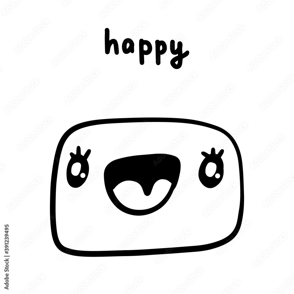 Happy hand drawn vector illustration in cartoon doodle style face ...