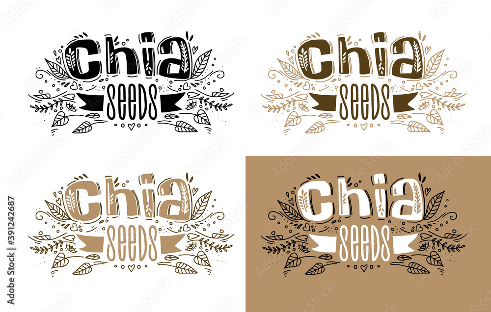 Chia seeds superfood logo template options with handwritten calligraphy ...