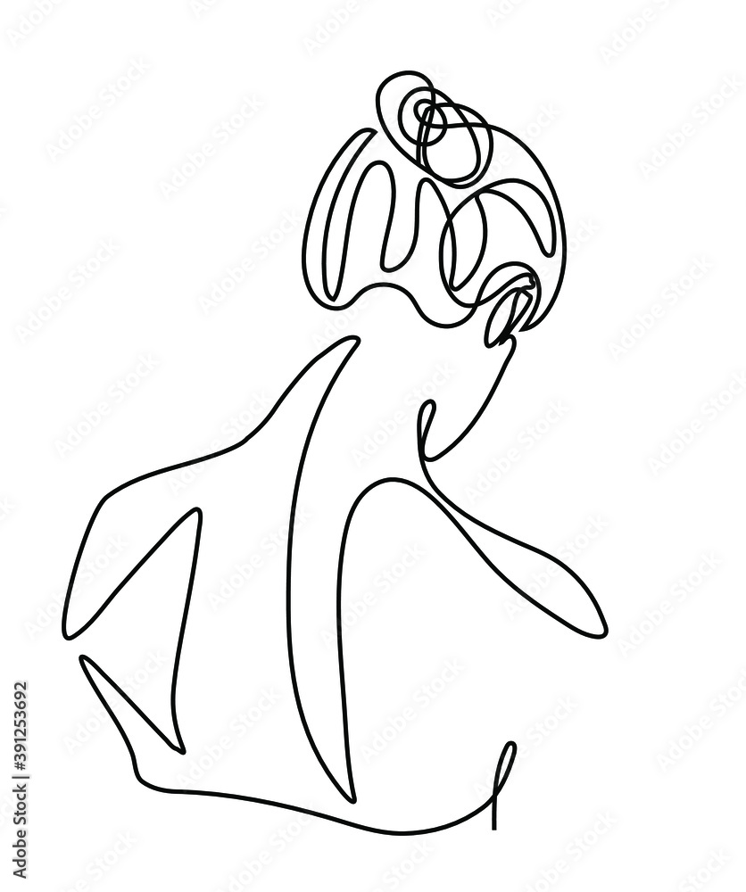 Continuous line drawing Woman standing back vector illustration Stock ...