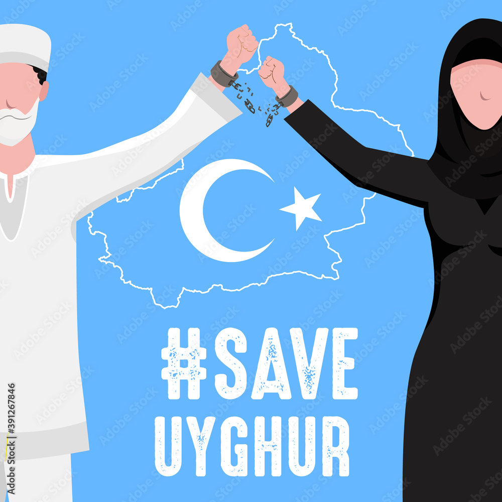 Save Uyghur Vector Illustration Uyghur Peoples Raising Hands And Broken Chains The Symbol Of