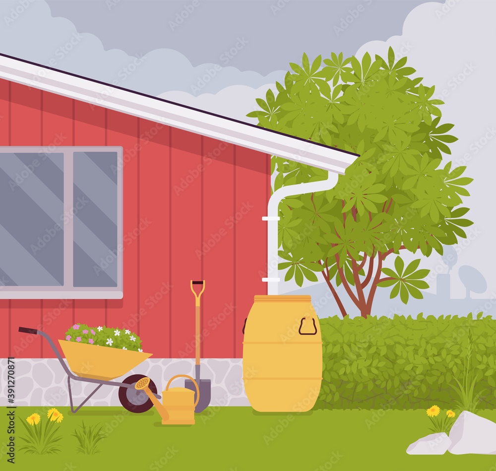 Rainwater rooftop harvesting downspout system, from the house into ...