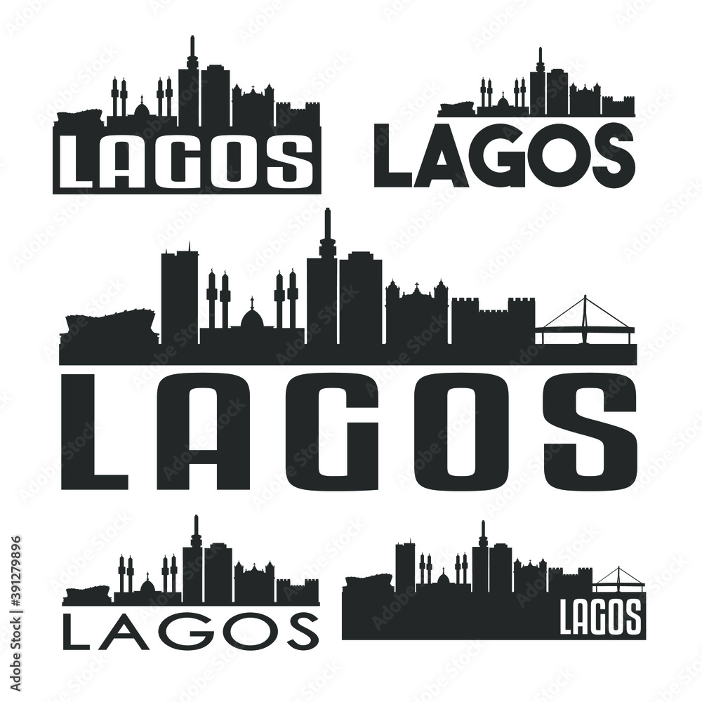 Lagos Nigeria Flat Icon Skyline Vector Silhouette Design Set Logos ...