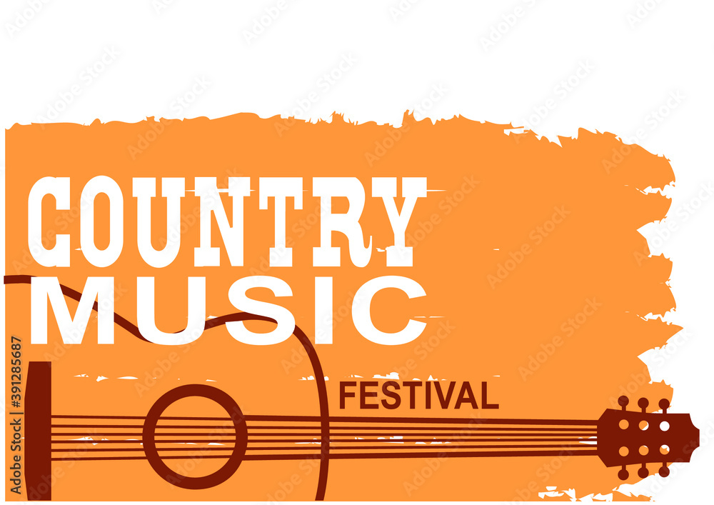 Retro Country music poster of acoustic guitar and cowboy American hat ...