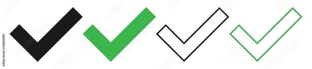 Checkmark tick collection on white background. Isolated right and ...