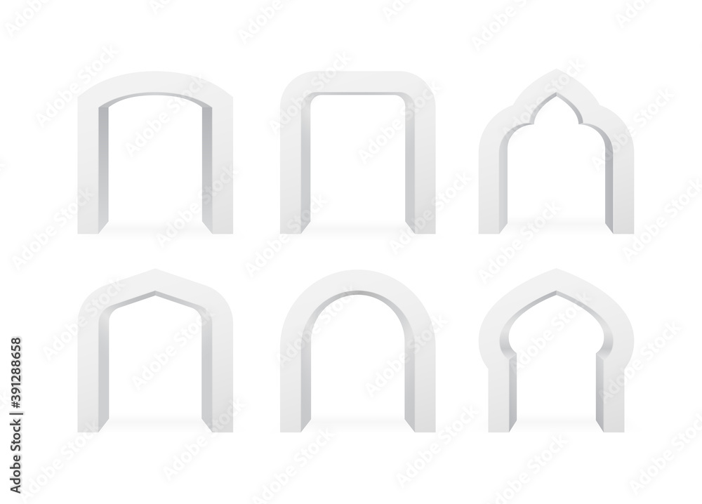 Set of realistic arches of different shapes, arc template 3d elements ...