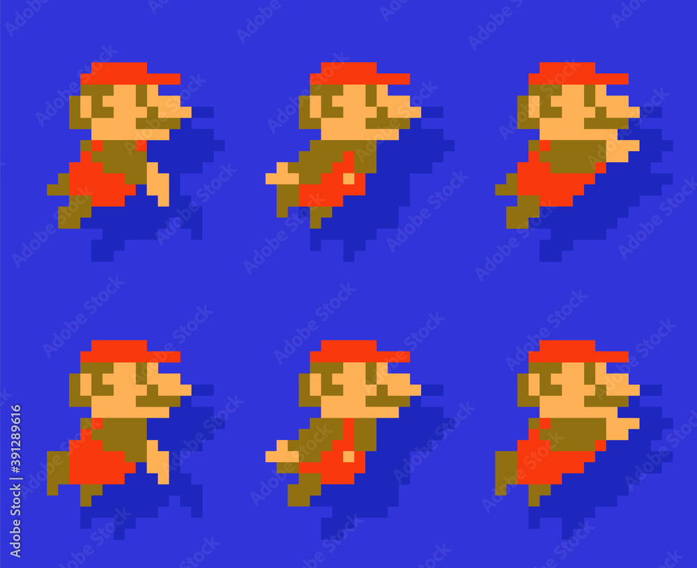 Set of Mario swimming moves, art of Super Mario Bros classic video game ...