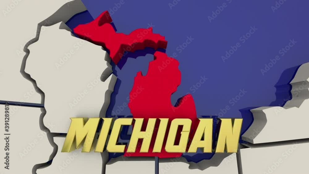 Michigan Map Red White Blue United States America USA Render 3d ...