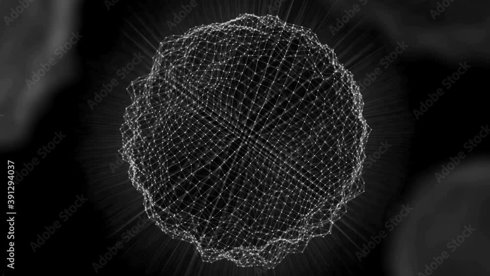 Abstract particle sphere rotating. Technology backround. Blue particle ...