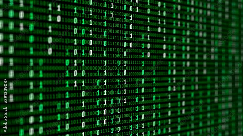 Binary Code Matrix Background With Digits Moving On Screen Algorithm Binary Data Code