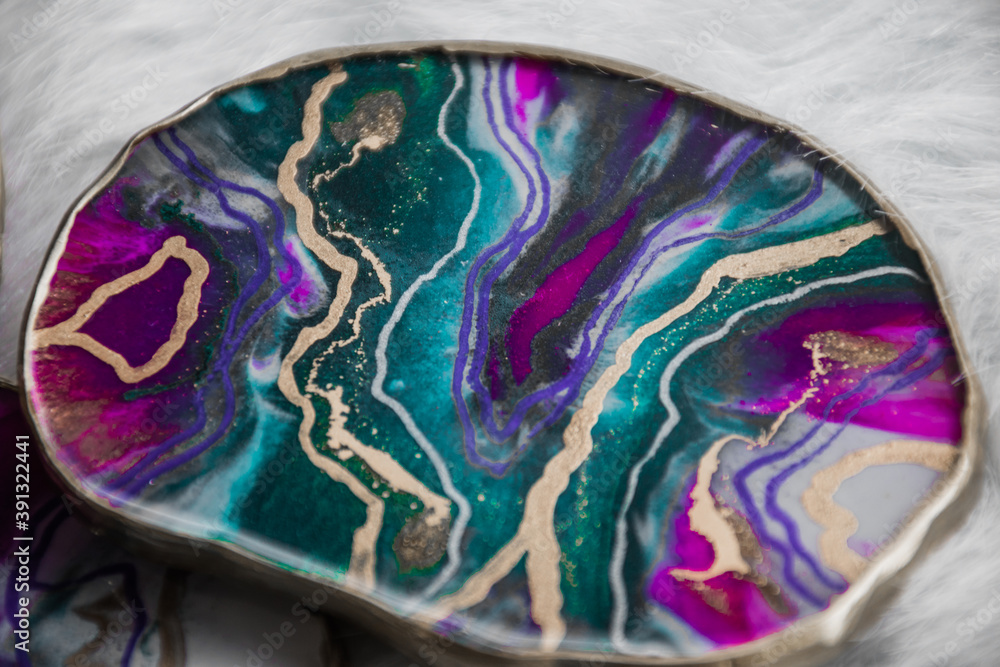 sapphire and emerald resin geode commissioned original art work Stock ...