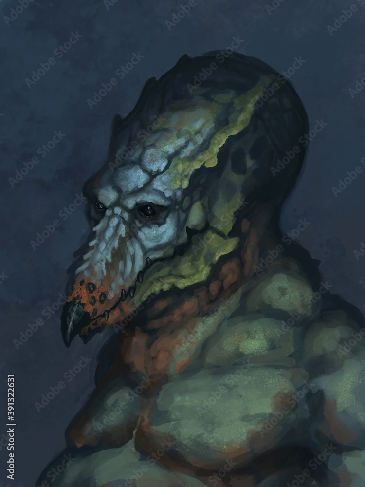 Digital painting of a fantasy alien creature with strange colors and a ...