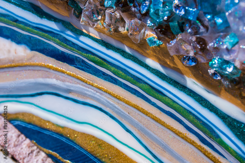 sapphire and emerald resin geode commissioned original art work Stock ...