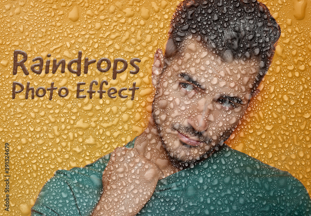 Raindrops Photo Effect Mockup Stock Template | Adobe Stock