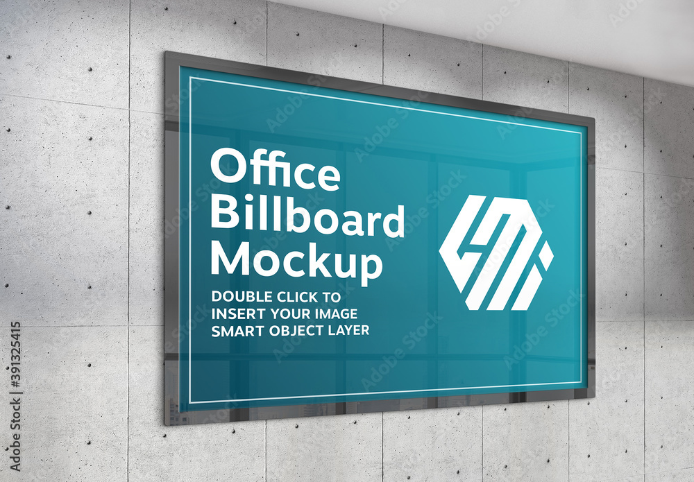 Billboard Hanging on Sunlit Office Wall Mockup Stock Template | Adobe Stock