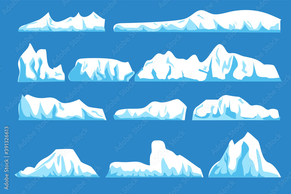 Vector set of floating icebergs in flat cartoon style Stock Vector ...