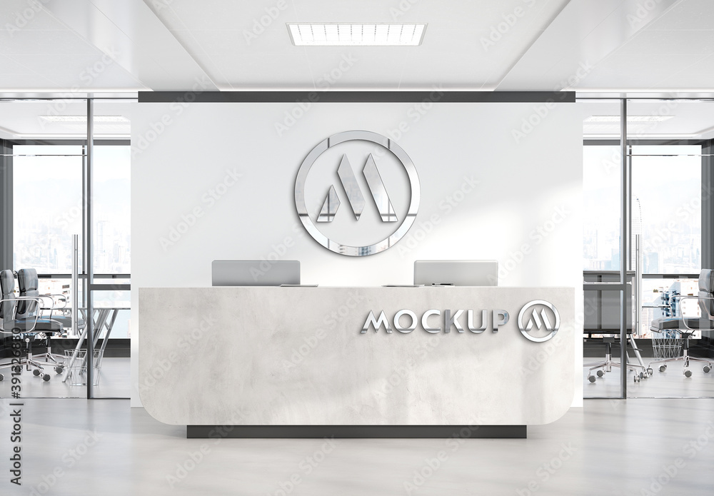 Metallic Logo on Office Reception Room Mockup Stock Template | Adobe Stock